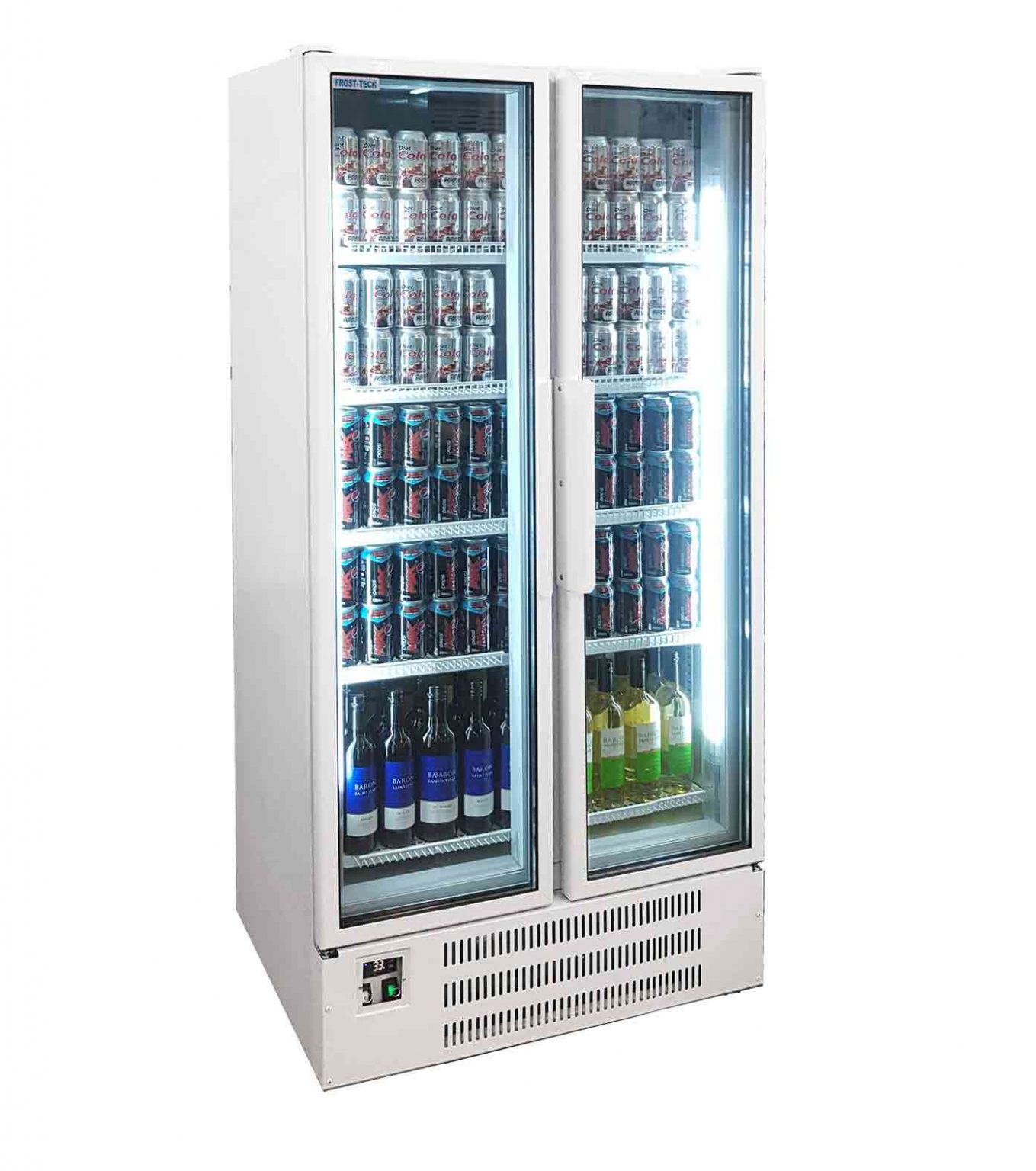 White Double Glass Door Upright Display Chiller - ECO-Fridge Ltd