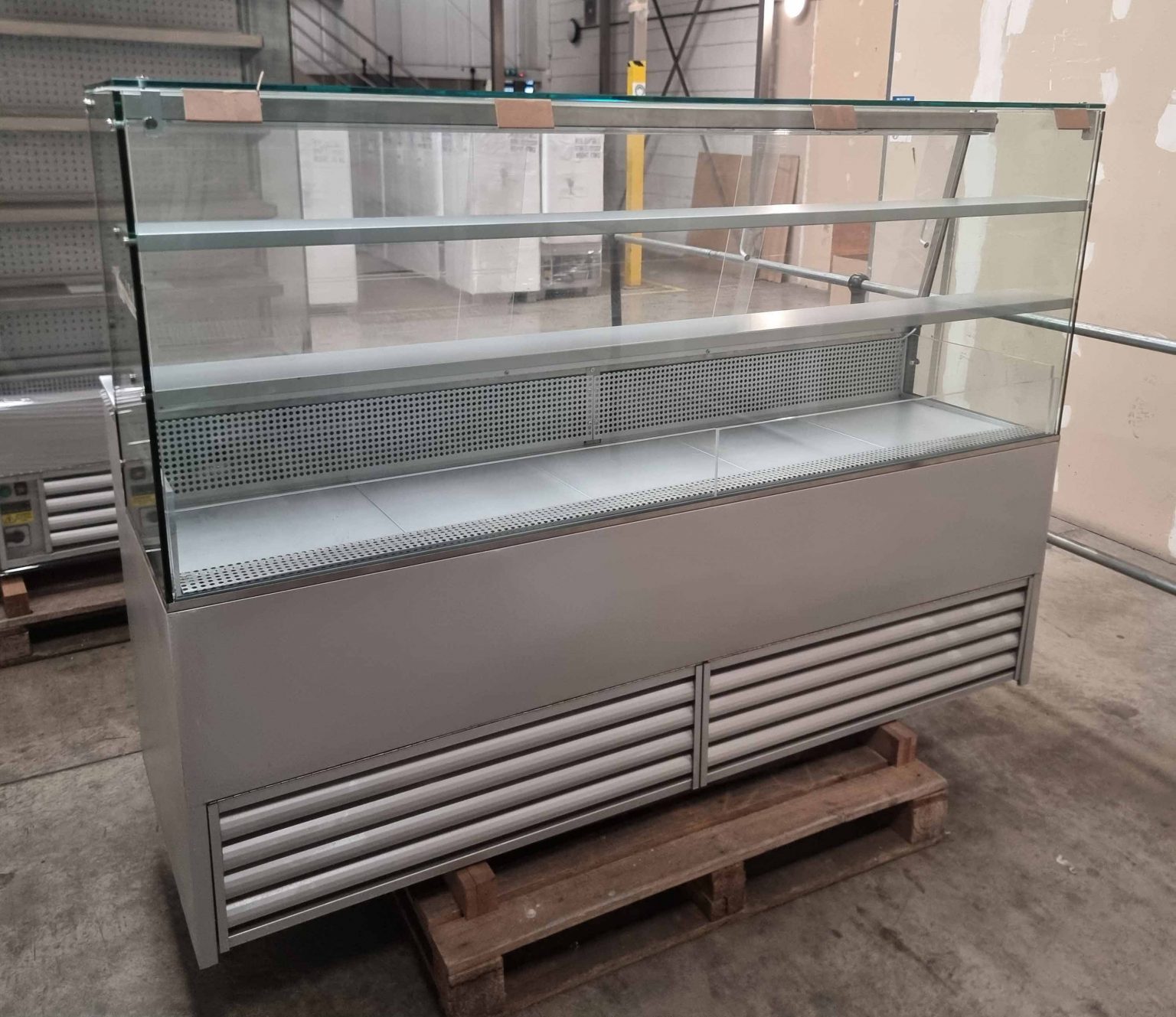 Used Silver Steel Slimline Serve Over Display